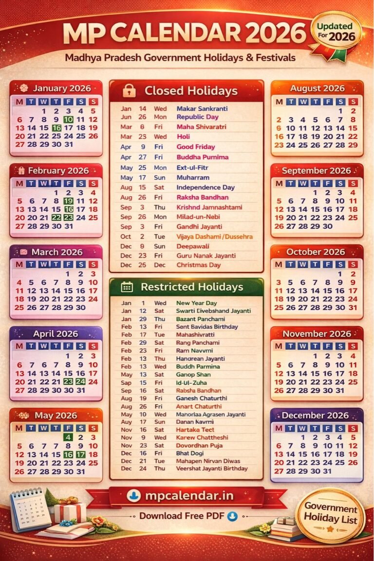 MP Calendar 2026: Download Free PDF with Holidays & Festivals - MP Calendar
